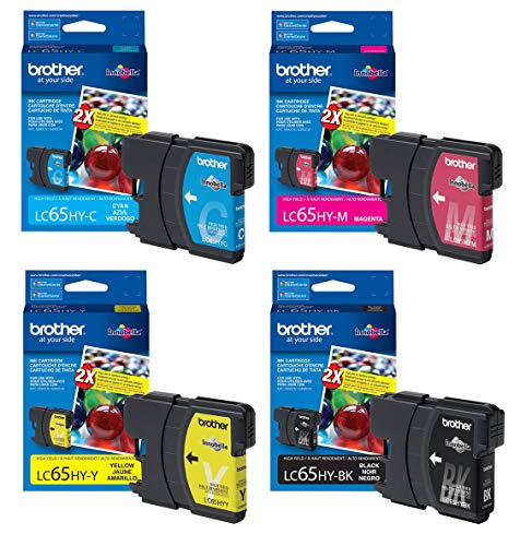 Brother Genuine 4-Color LC65 High Yield Cyan Magenta Yellow and Black Ink Cartridge Set, LC65HYBK, LC65HYC, LC65HYM, LC65HYY