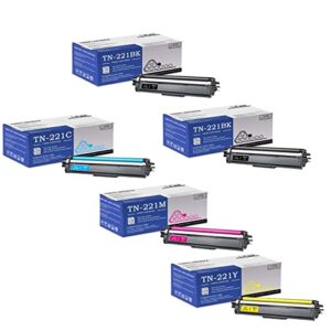 tn221 bk/c/m/y toner cartridge 5 pack (with chip): compatible replacement for brother tn221bk tb221c tn221m tn221y for dcp-9015cdw 9020cdn hl-3140cw 3150cdn 3180cdw mfc-9130cw 9140cdn printer