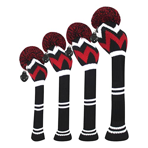 Scott Edward Knitted Golf Head Covers 4PCS Handmade Fit Well for Driver and Fairway Woods with Long Neck Pom Pom Golf Club Headcovers Set