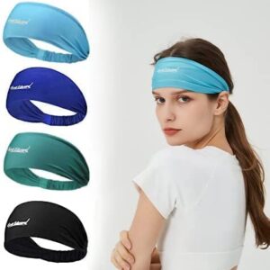 Scott Edward Women Headband (4 Pack), Women Sweatband & Sports Headband for Yoga, Golf, Gym, Camping, Running,Tennis (Sky Blue/Blue/Dark Green/Black)