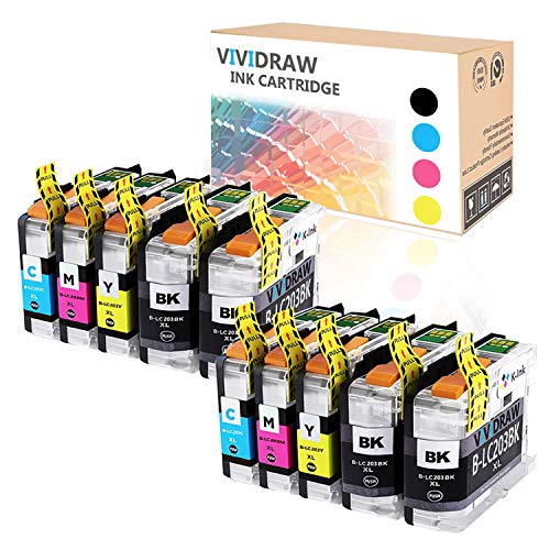 VIVIDRAW Compatible Ink Cartridges Replacement for Brother LC203 LC203XL LC201 LC201XL Works with Brother MFC-J460DW J480DW J485DW J680DW J880DW J885DW MFC-J4320DW J4420DW J4620DW J5620DW (10-Pack)