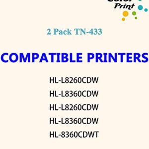 2-Pack ColorPrint Compatible TN433 Toner Cartridge Replacement for Brother TN433BK TN-433BK TN-433 TN436 Used for HL L8260CDW L8360CDW L8610CDW DCP-L8410CDW MFC L8690CDW L8900CDW Printer (2X Black)