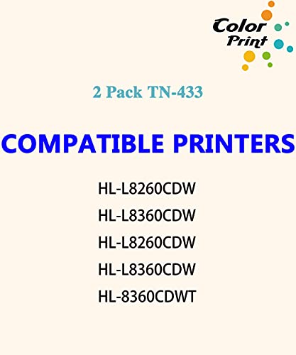 2-Pack ColorPrint Compatible TN433 Toner Cartridge Replacement for Brother TN433BK TN-433BK TN-433 TN436 Used for HL L8260CDW L8360CDW L8610CDW DCP-L8410CDW MFC L8690CDW L8900CDW Printer (2X Black)