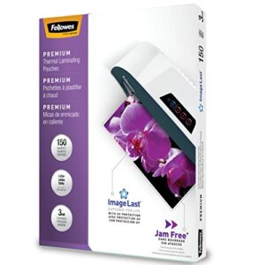 Fellowes Thermal Laminating Pouches, ImageLast, Jam Free, Letter Size, 3 Mil, 150 Pack (5200509), Clear