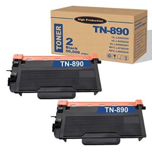 ultra high yield tn-890 2 pack black toner cartridge compatible tn890 replacement for brother hl-l6250dw hl-l6400dw hl-l6400dwt mfc-l6750dw mfc-l6900dw printers.