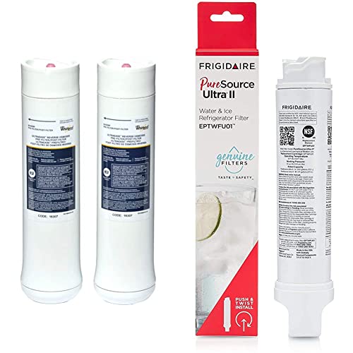 Whirlpool WHEERF Replacement Water Filter Cartridges White, 9.8 x 2.5 x 2.5 inches & Frigidaire EPTWFU01 Water Filtration Filter, 1 Count, White