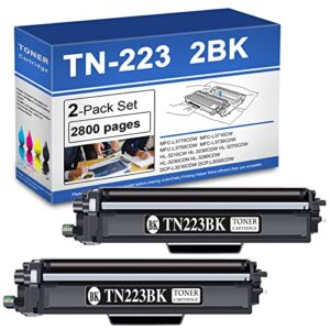 (2 pack) tn223bk compatible tn-223bk black toner cartridge replacement for brother mfc-l3770cdw brother mfc-l3710cw brother mfc-l3750cdw printer toner.