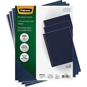 fellowes linen presentation covers, letter, navy, 200 pack (52098)