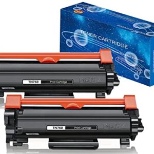 2 Pack TN760 TN730 High Yield Toner Cartridge Replacement with Smart Chip for Brother Compatible with MFC-2710DW HL-L2395DW DCP-L2550DW HL-L2370DW HL-L2690DW HL-L2390DW MFC-L2750DW,Black