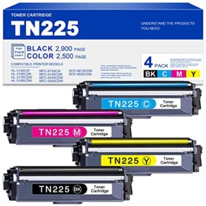 saouot [4-pack, 1bk+1c+1m+1y] compatible tn225 tn-225 high yield toner cartridge replacement for brother hl-3140cw 3150cdn 3170cdw 3180cdw mfc-9130cw 9140cdn 9330cdw 9340cdw dcp-9015cdw printers