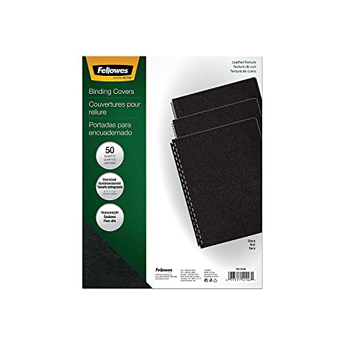 Fellowes 52146 Binding Covers, 11-1/4 X 8-3/4, Leather-Like Black Vinyl, 50/Pack