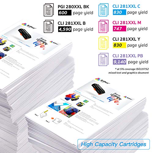 Arthur Imaging Compatible Ink Cartridge Replacement for Canon PGI-280XXL CLI-281XXL PGI 280 XXL CLI 281 XXL use with PIXMA TS9120 TS8120 TS8220 (PGBK, Black, Photo Blue, Cyan, Magenta, Yellow) 6 Pack