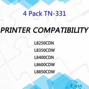 EASYPRINT (4-Pack, BK+C+Y+M) Compatible TN331 TN-331 Toner Cartridges Work for Brother MFC-L8600CDW L8850CDW 8650CDW HL-L8250CDN 8350CDW 8350CDWT Printer