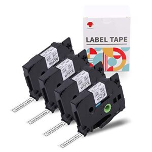 phomemo p3100 laminated label tape- phomemo compatible label tape replacement for brother ptouch label maker tape for pt-d210 pt-h100 d600, 4pcs black on white label tape 12mm (1/2 inch) x 8m