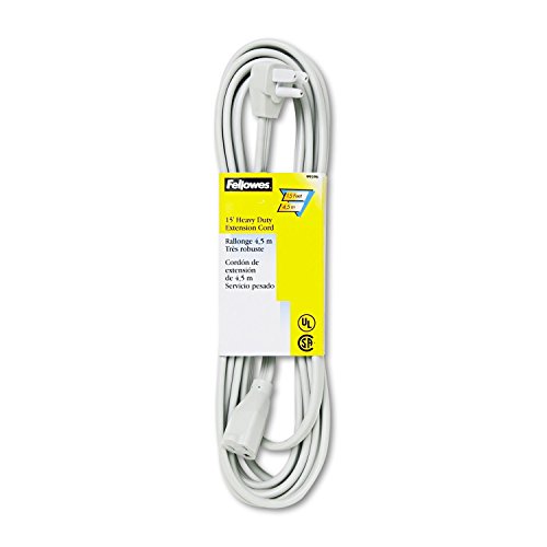 Fellowes 99596 Indoor Heavy-Duty Extension Cord, 3-Prong Plug, 1-Outlet, 15 ft Length, Gray