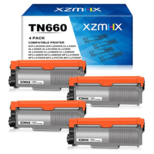 XZMHX TN660 TN630 TN-660 TN-630 Replacement Toner Cartridge Compatible for Brother MFC-L2700DW MFC-L2720DW MFC-L2740DW HL-L2300D HL-L2340DW HL-L2380DW DCP-L2540DW Printer (4 Pack)