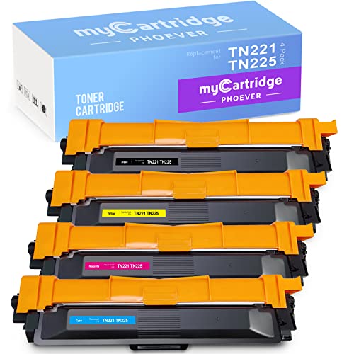 TN-221 TN-225 Combo Pack Compatible Toner Cartridge Replacement for Brother TN221 TN225 for HL-3140CW HL-3170CDW HL-3180 MFC-9130CW MFC-9330CDW Printer(Black, Cyan, Magenta, Yellow)