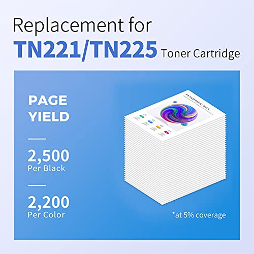 TN-221 TN-225 Combo Pack Compatible Toner Cartridge Replacement for Brother TN221 TN225 for HL-3140CW HL-3170CDW HL-3180 MFC-9130CW MFC-9330CDW Printer(Black, Cyan, Magenta, Yellow)