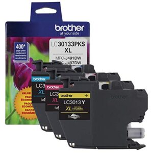 Brother Genuine LC3013BK, LC30133PKS High Yield Black, Cyan, Magenta and Yellow Ink Cartridge Set, LC3013