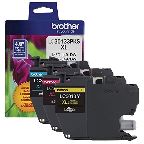 Brother Genuine LC3013BK, LC30133PKS High Yield Black, Cyan, Magenta and Yellow Ink Cartridge Set, LC3013