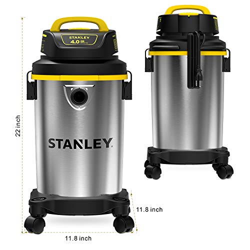 Stanley - SL18129 Wet/Dry Vacuum, 4 Gallon, 4 Horsepower, Stainless Steel Tank Silver+yellow