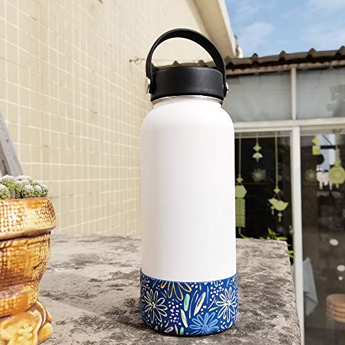 Protective Silicone Sleeve Boot 12oz 21oz 24oz Wide Mouth Water Bottle for Hydro Flask,Simple Modern,Takeya,MIRA, Iron Flask and Flask Rubber Boot BPA Free Anti-Slip，And Compatible with 20-40oz Stanley Tumbler(Flowers transparent)