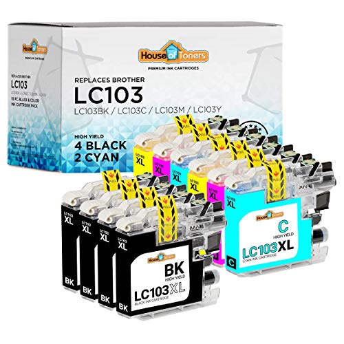 Houseoftoners Compatible Ink Cartridge Replacements for Brother LC103 (4 Black, 2 Cyan, 2 Magenta, 2 Yellow, 10-Pack)