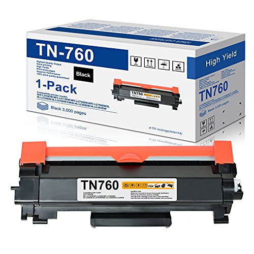 TN760 High Yield Toner Cartridge TN-760 Replacement for Brother TN-760 TN760 HL-L2350DW HL-L2395DW HL-L2390DW HL-L2370DW MFC-L2750DW MFC-L2710DW DCP-L2550DW Printer Toner (1 Pack)