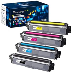 valuetonersupply tn221 tn225 toner cartridges replacement for brother tn 221 tn 225 tn-221 tn-225 to use with hl-3140cw hl-3170cdw hl-3180cdw mfc-9130cw printer (black, cyan, magenta, yellow, 4 pack)