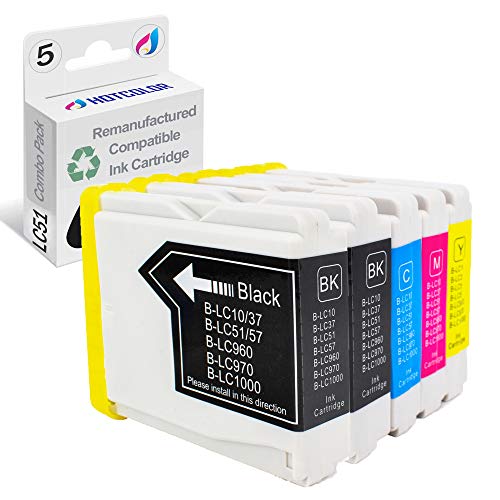 HOTCOLOR (2BK,1C,1M,1Y) LC51 LC-51 Compatible Ink Inkjet Cartridges for Brother DCP-130C 330C 350C 540CN 560CN MFC-230C 240C 440CN 465CN 665CW 685CW 845CW 885CW 3360C 5460CN 5860CN Printer