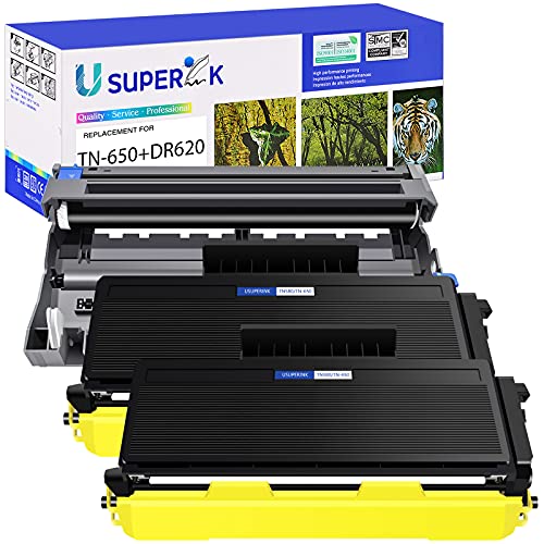 USUPERINK Compatible for Brother TN650 TN-650 DR620 DR-620 Work with MFC-8370 MFC-8480DN DCP-8080DN DCP-8085DN DCP-8050DN Printer (2 PK Black TN-650 Toner Cartridges, 1 PK DR-620 Drum Unit)