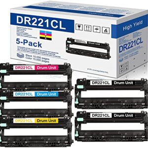 5-Pack(2BK+1C+1M+1Y) Compatible Brother DR221CL Drum Unit Sets Replacement for Brother DR221 DR-221CL DR221CL Drum Sets Unit Fits for HL-3140CW HL-3170CDW HL-3180CDW Printer (Not Including Toner)