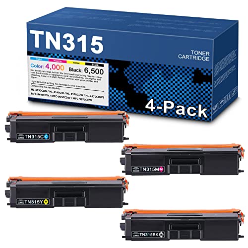 WSUN (4-Pack, 1BK+1C+1M+1Y) TN315BK TN315C TN315M TN315Y High Yield Toner Cartridge Compatible Replacement for Brother TN-315 MFC-9970CDW 9640CDN HL-4570CDW 4140CW 4570CDWT Printer-Sold by DIOUSAINK.