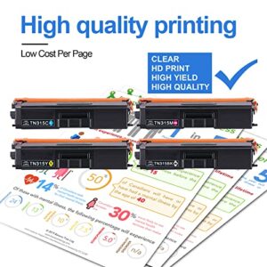 WSUN (4-Pack, 1BK+1C+1M+1Y) TN315BK TN315C TN315M TN315Y High Yield Toner Cartridge Compatible Replacement for Brother TN-315 MFC-9970CDW 9640CDN HL-4570CDW 4140CW 4570CDWT Printer-Sold by DIOUSAINK.