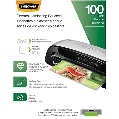 Fellowes 5743501 5 Mil Letter Laminating Pouches - 100 Per Pack