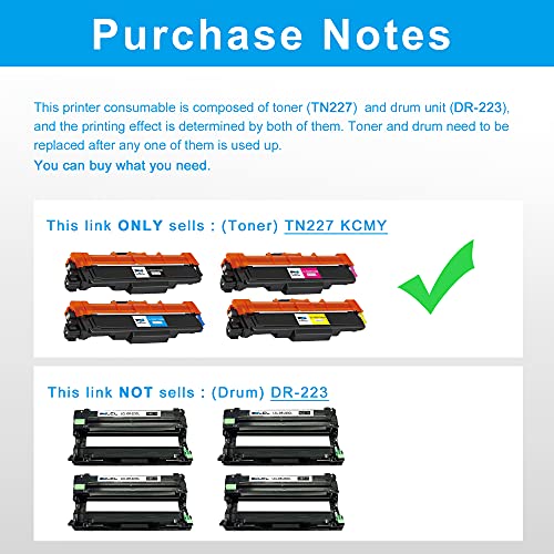 LCL Compatible Toner Cartridge Replacement for Brother TN227 TN-227 TN227BK TN227C TN227M TN227Y HL-L3210CW HL-L3230CDW HL-L3270CDW HL-L3290CDW (4-Pack KCMY)