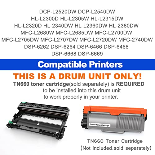 Compatible Drum Unit Replacement for Brother DR-630 DR630 DR660 DR 660 with Long Life OPC (1 Pack Drum Unit ONLY, NOT Toner)