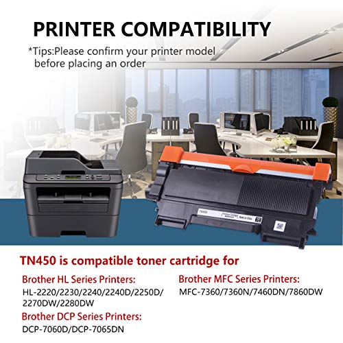 MIRHO Compatible Toner Cartridge Replacement for Brother TN-450 TN 450 TN420 TN-420, Toner Cartridge for Brother HL-2270DW MFC-7360 MFC-7460DN DCP-7060D Printer, 2600 Page Yield(Black, 2-Pack)