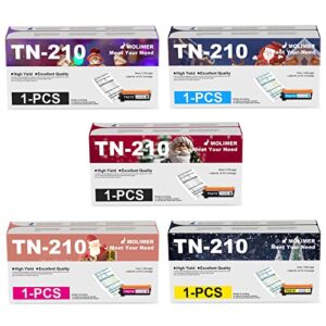 molimer 5 pack tn210 tn-210 compatible tn-210 toner cartridge replacement for brother hl-3040cn hl-3045cn hl-3070cw mfc-9010cn mfc-9120cn mfc-9125cn dcp-9010cn printer (2bk+1c+1m+1y)