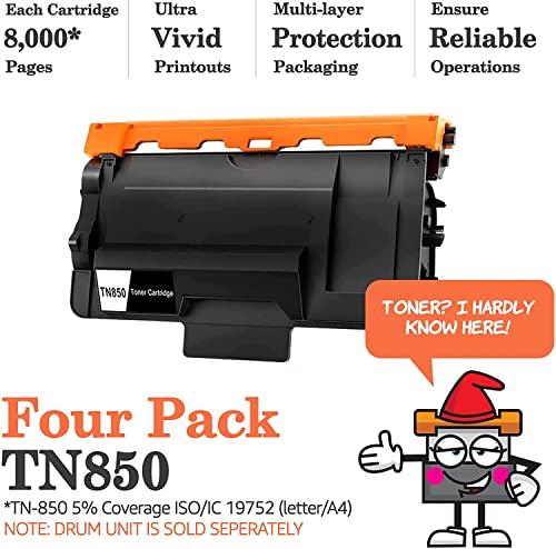 TONERNEEDS TN 850 Toner Cartridge - Black Ink Replacement Cartridges for TN850 & TN880 - High Yield Use - Compatible with Brother Printer HL-L6200DW MFC-L5850DW L5200DW L5700DW - (Pack of 4)