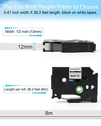 MarkDomain Label Maker Tape Replacement for Brother TZe-231 TZ-231 Laminated P Touch Label Tape 12mm 0.47 Inch Black on White Tape, Compatible with Brother PT-D210 H110 D220 D410 D600, 4-Pack