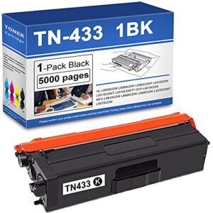 lkkj 1 pack tn-433bk black toner cartridge compatible tn433bk high yield toner cartridge replacement for brother tn433 hl-l8260cdw l8360cdw l8360cdwt mfc-l8900cdw printer toner.