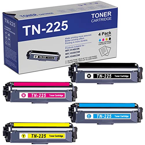 4-Pack (1Black+1Cyan+1Magenta+1Yellow) TN225 TN-225 Compatible Toner Cartridge Replacement for Brother HL-3140CW 3150CDN MFC-9130CW 9340CDW DCP-9015CDW 9020CDN Printer Sold by Feromyink.