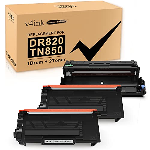 v4ink Compatible Toner Cartridge Replacement for Brother TN850 TN-850 DR820 DR-820 use with HL-L5200DW HL-L6200DW MFC-L5700DW MFC-L5800DW Printer (1 DR820 Drum Unit + 2 TN850 Toner Cartridges)