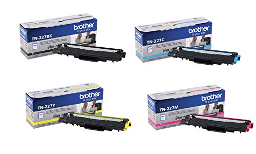 Brother TN227 4 High Yield Color Toner Set (BK/C/M/Y) (1) TN227BK, (1) TN227C, (1) TN227M, (1) TN227Y