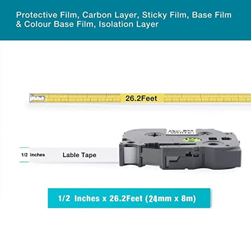 6 Pack P Touch Label Tape, TZe231 Tape 12mm 0.47 Inch Laminated White Compatible with Brother P-Touch Label Maker PT-D210 PT-H110 PT-D600 PT-1230PC PT-P700 TZe-231 TZ 231 Black on White 8m 26.2ft