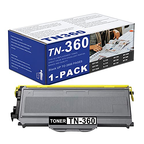 1-Pack Black TN-360 Toner Cartridge Compatible TN360 Replacement for Brother DCP-2140 2150 2150N 2170 7030 7040 7045N HL-2120 2125 2170W MFC-7040 7320 7340 7345DN 7345N 7440 7440N 7840 7840W Printer.