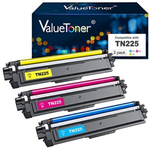 valuetoner compatible toner cartridge replacement for brother tn221bk tn225bk tn221 tn225 tn 221 tn 225 to use with hl-3140cw hl-3170cdw mfc-9330cdw hl-3150cdn printer (cyan,magenta, yellow,3 pack)