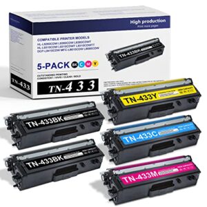 tn 433 tn-433 toner cartridges – drawn compatible tn433bk/c/m/y tn433 high yield toner set replacement for brother hl-l8360cdw hl-l8260cdw mfc-l8900dw l8610cdw printer,(5pack,2bk/1c/1m/1y)