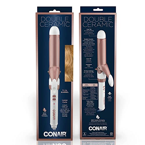 Conair Double Ceramic 1 1/4-Inch Curling Iron, 1 ¼ inch barrel produces loose curls – for use on medium and long hair